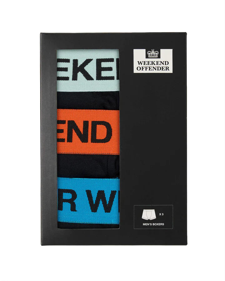 Weekend Offender 3 Pack Boxers Shorts Orange/Azure Blue/Mint – Inocencia