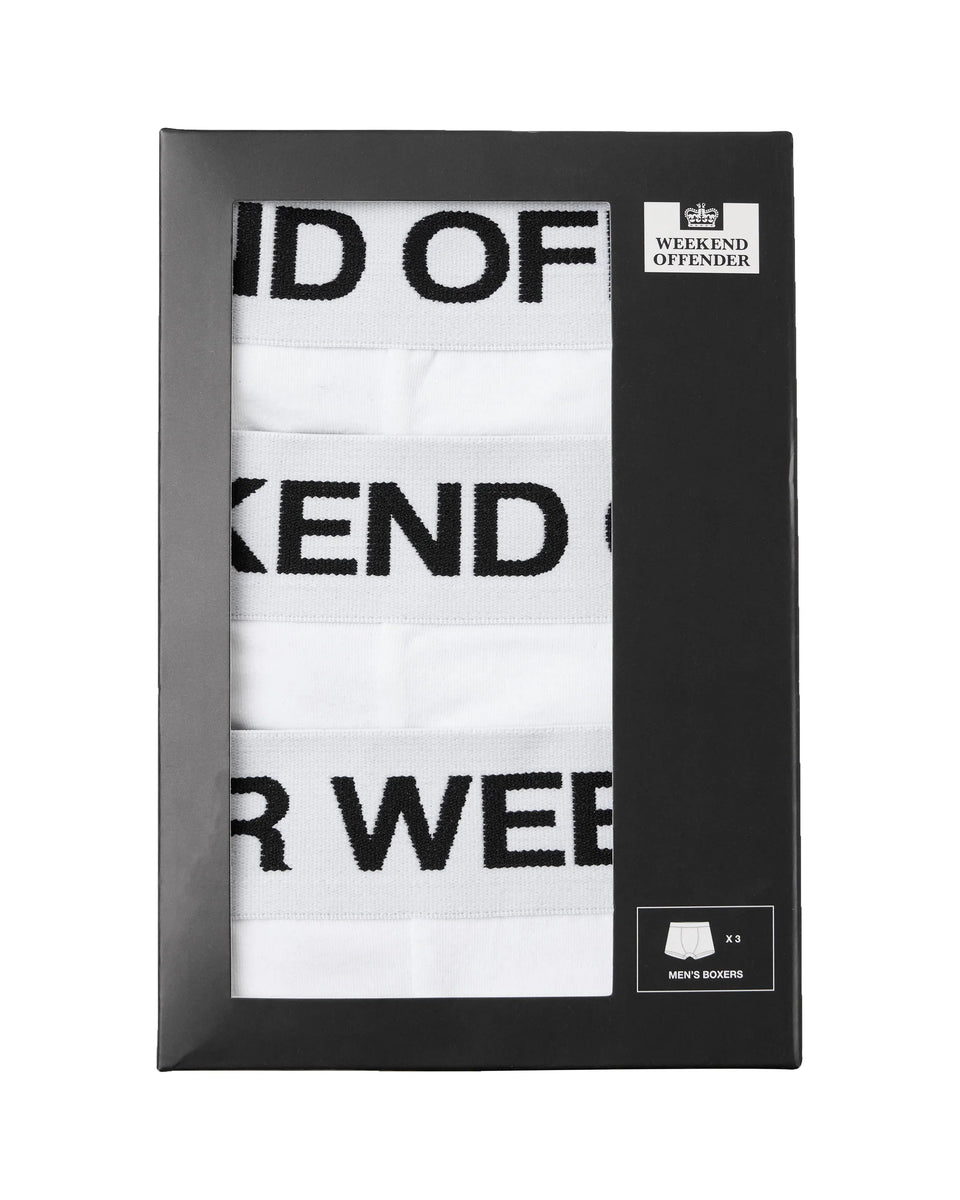 Weekend Offender 3 Pack Branded Boxer Shorts White – Inocencia