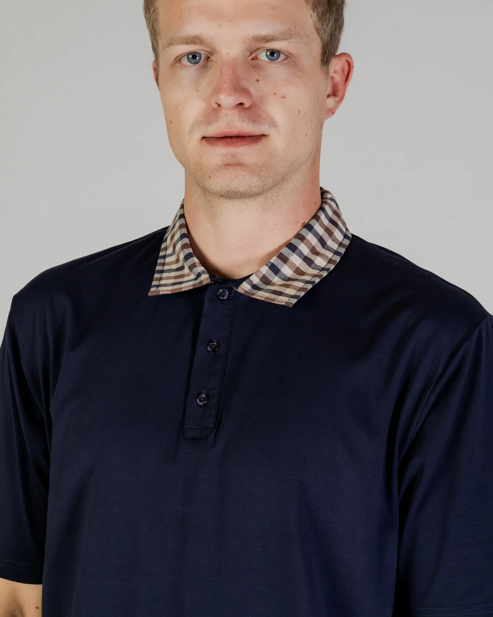 Aquascutum Active Check Rib Collar Polo Navy – Inocencia